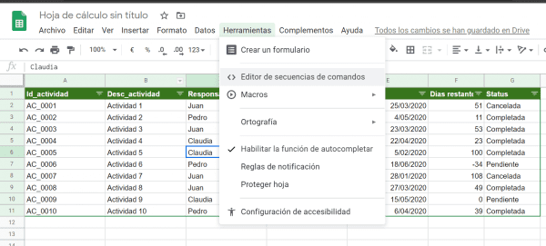 3 ejemplos de scripts útiles para Google Sheets - macros